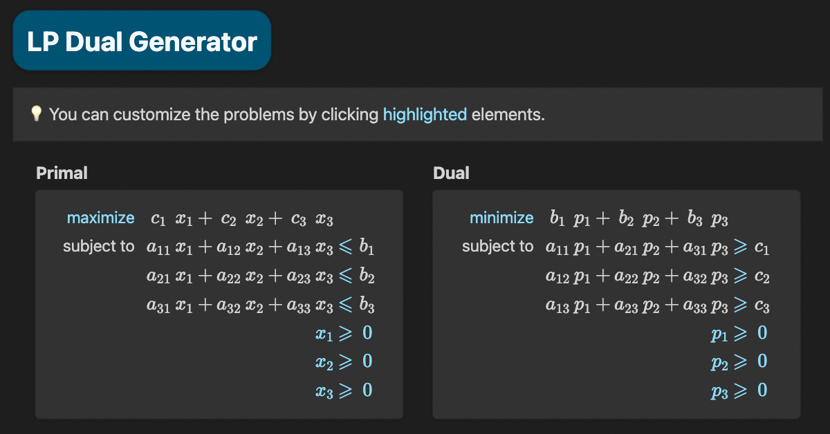 Generate LP duals online - Flip inequalities with 1 click